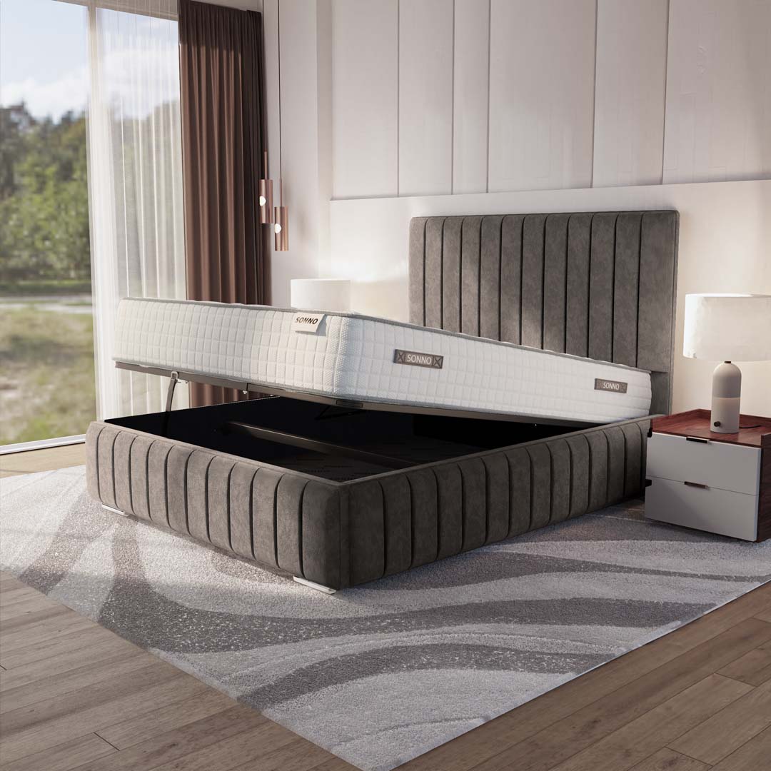 Milan Upholstered Ottoman Bed - Slate Grey Naples – Sonno