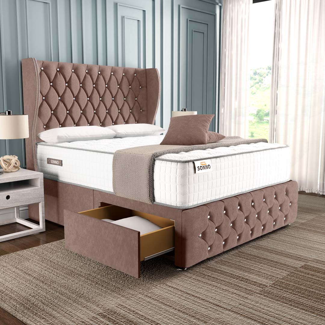 Monaco Wingback Divan Bed - Mauve Naples – Sonno