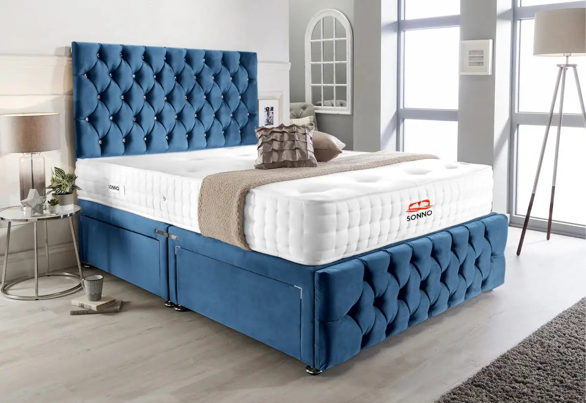 Moscow Divan Bed - Blue Plush Velvet – Sonno