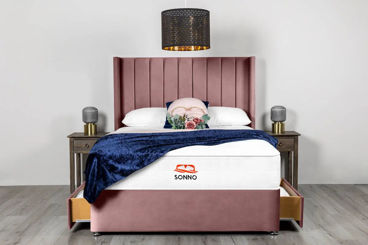 Prague Wingback Divan Bed - Pink Plush Velvet – Sonno