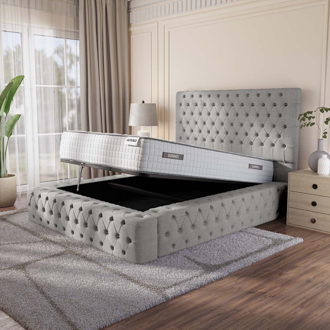 Ambassador Upholstered Ottoman Bed - Silver Linoso – Sonno