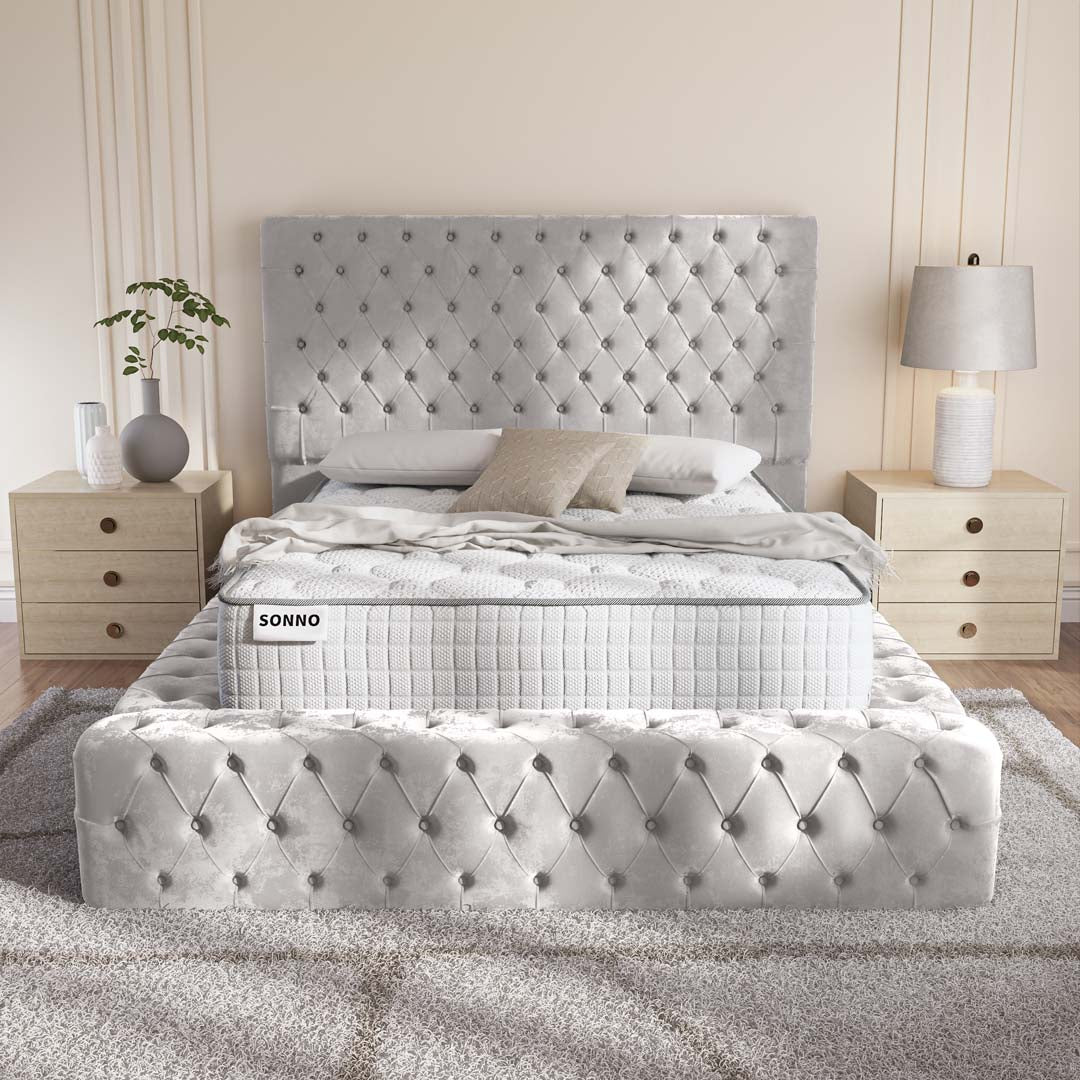 Ambassador Upholstered Bed - Silver Plush Velvet – Sonno