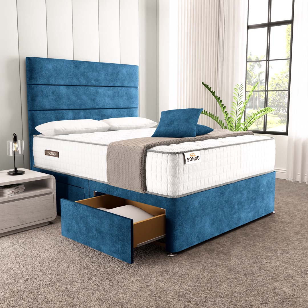 Athens Divan Bed - Blue Coniston – Sonno