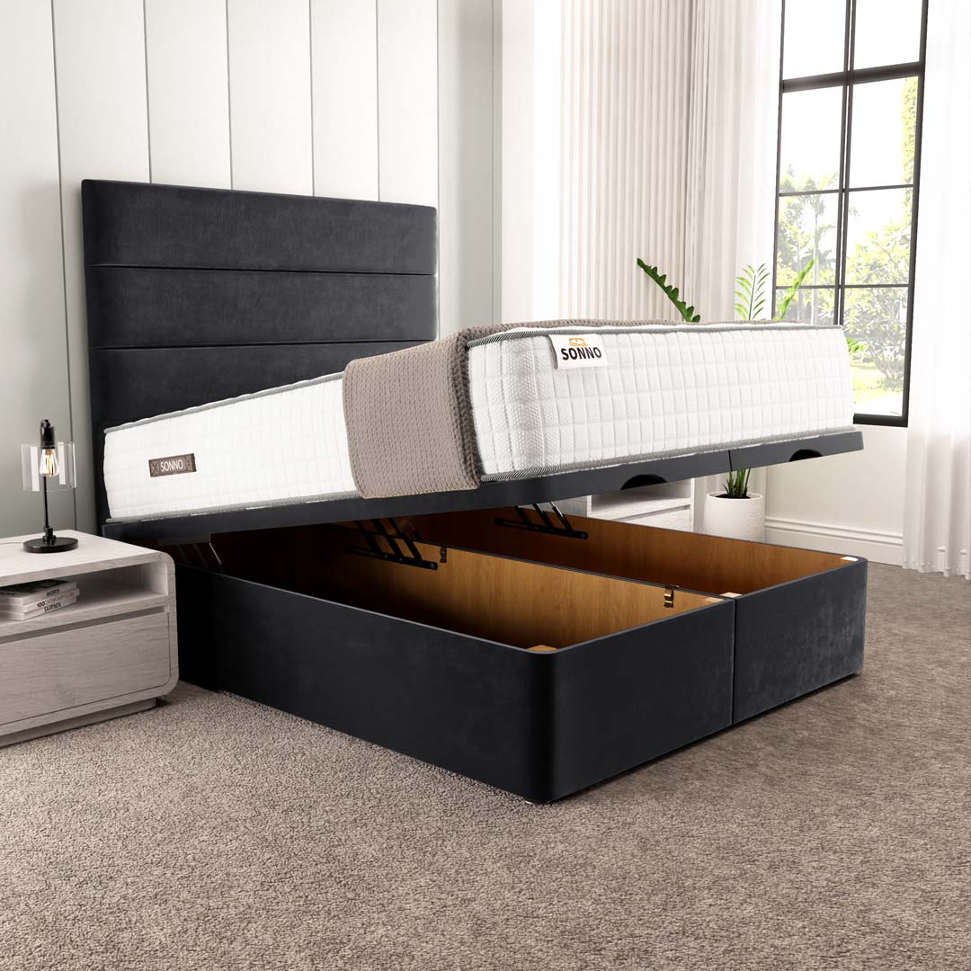 Athens Ottoman Divan Bed - Black Plush Velvet – Sonno