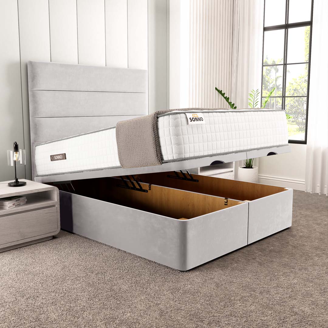 Athens Ottoman Divan Bed - Silver Plush Velvet – Sonno