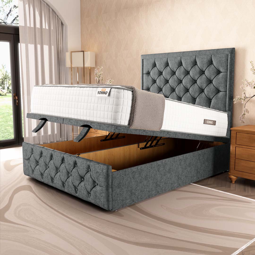 Barcelona Ottoman Divan Bed - Charcoal Chenille – Sonno