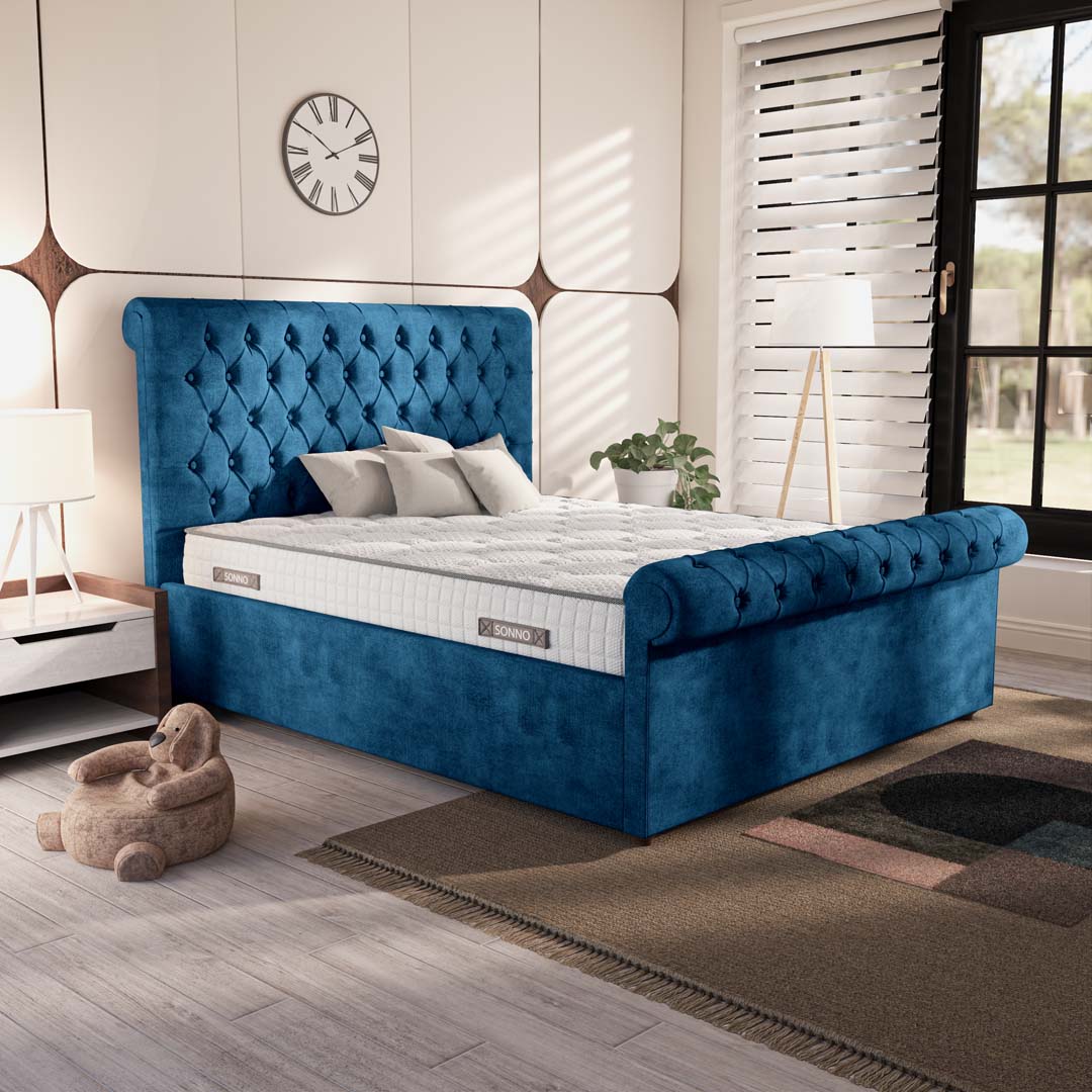 Berlin Upholstered Bed - Blue Coniston – Sonno