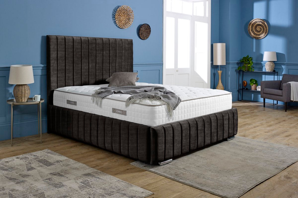 Milan Upholstered Ottoman Bed Black Linoso Sonno