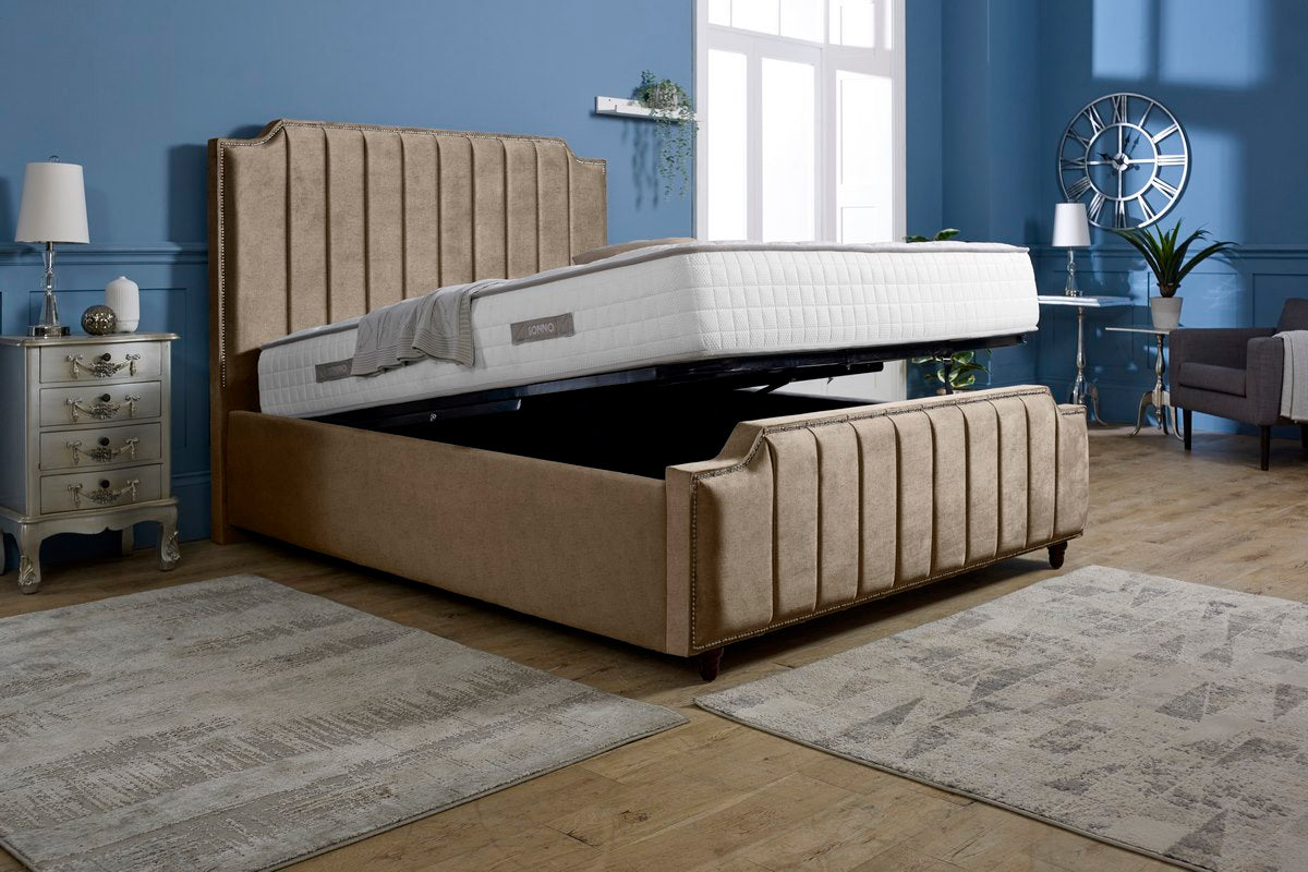 Washington Upholstered Ottoman Bed - Mink Coniston – Sonno