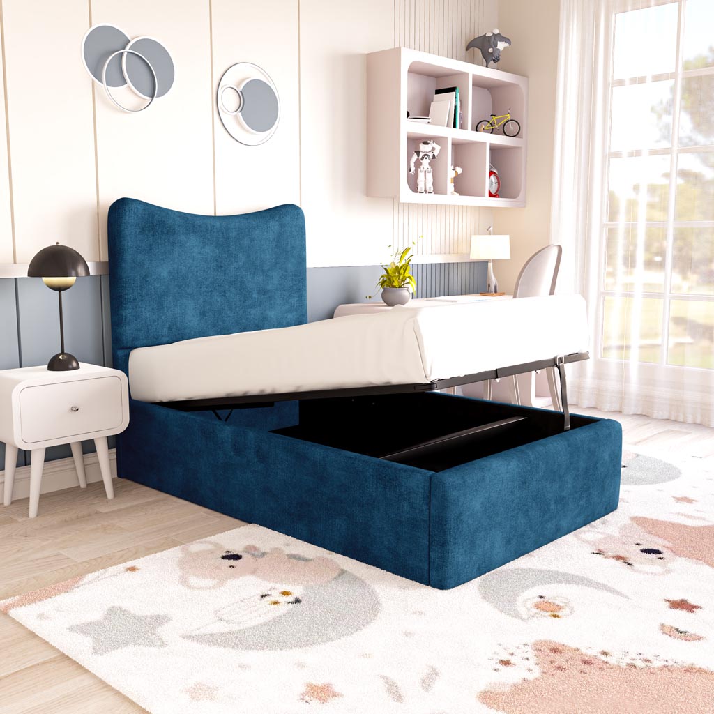 Cairo Kids Upholstered Ottoman Bed - Blue Coniston – Sonno