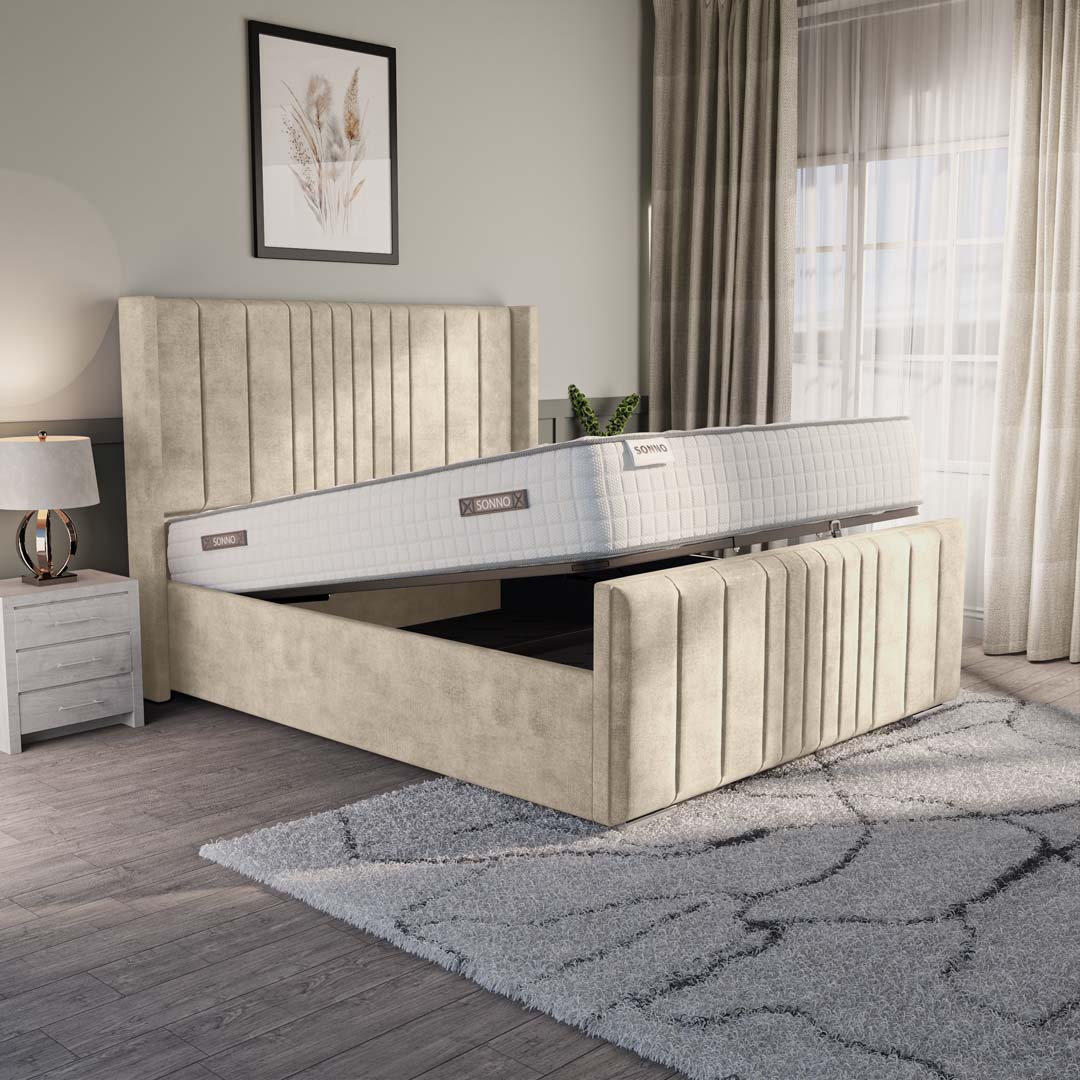 Cambridge Upholstered Ottoman Bed - Almond Coniston – Sonno