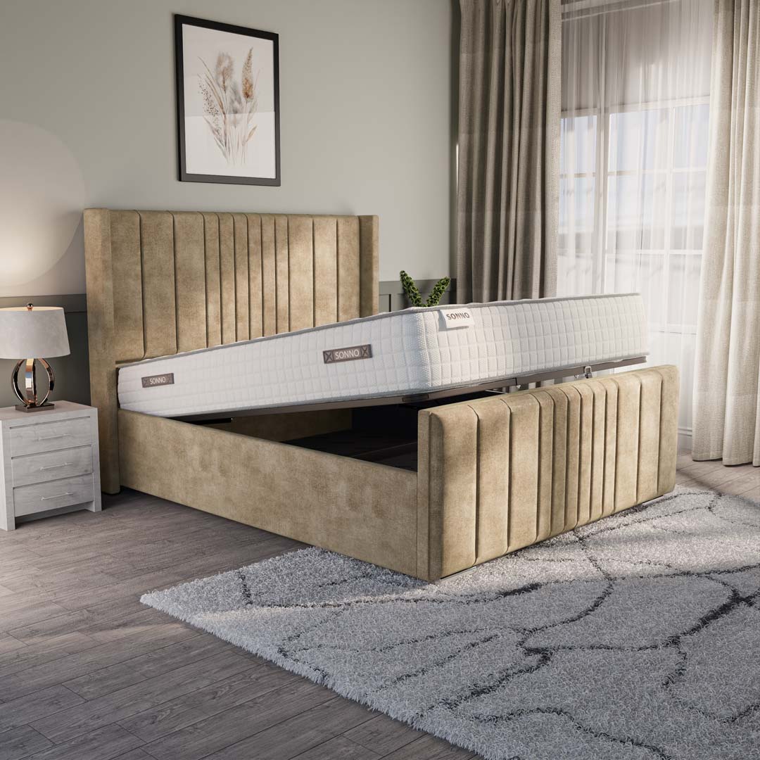 Cambridge Upholstered Ottoman Bed - Mink Coniston – Sonno