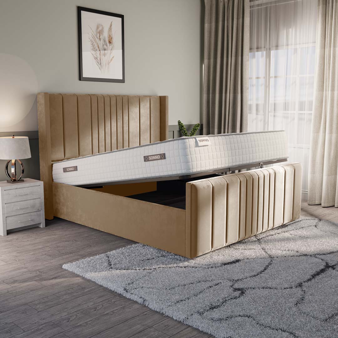 Cambridge Upholstered Ottoman Bed - Mink Plush Velvet – Sonno