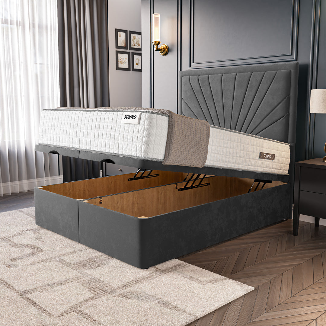 Casablanca Ottoman Divan Bed - Steel Plush Velvet – Sonno