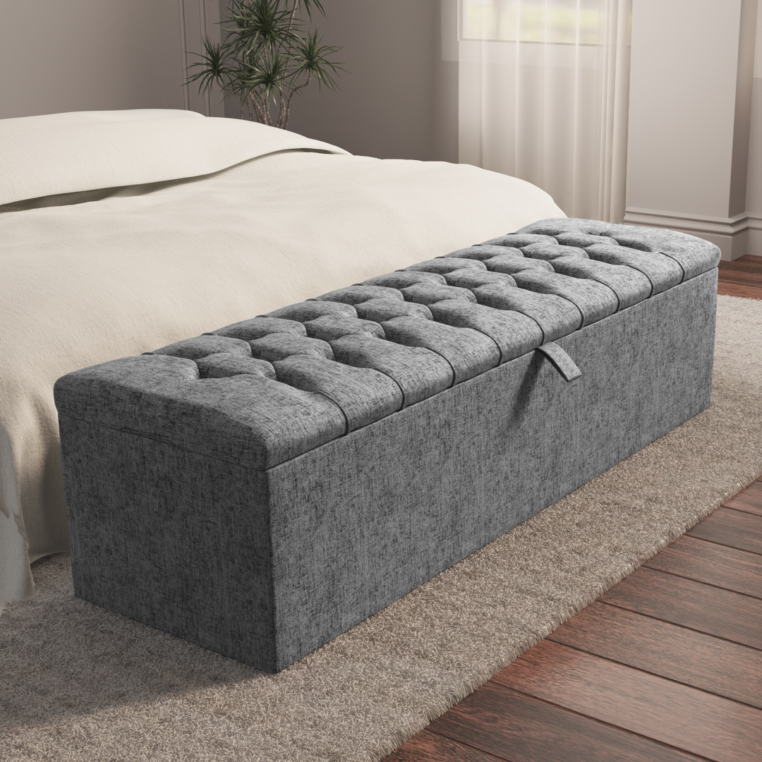 Chesterfield Ottoman Storage Box - Silver Chenille – Sonno