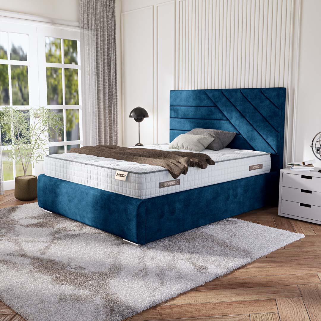 Chicago Upholstered Bed - Blue Coniston – Sonno