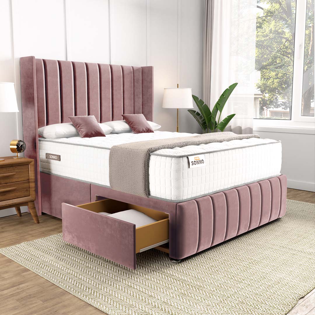 Cidra Wingback Divan Bed - Pink Plush Velvet – Sonno