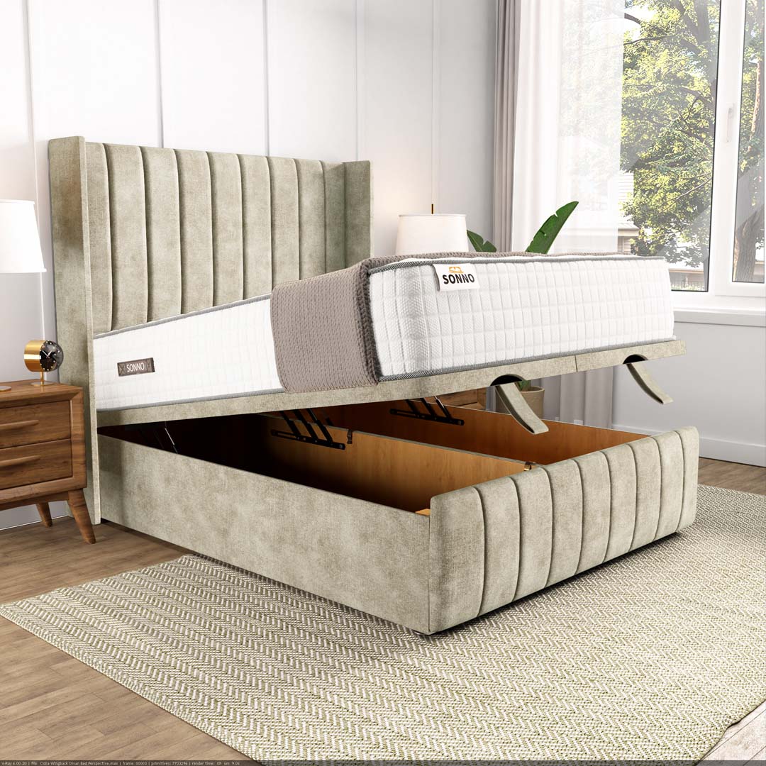 Cidra Wingback Ottoman Divan Bed - Almond Coniston – Sonno
