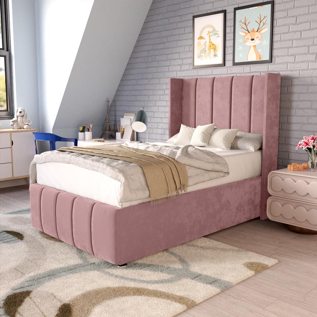 Cidra Kids Wingback Divan Bed - Pink Plush Velvet – Sonno