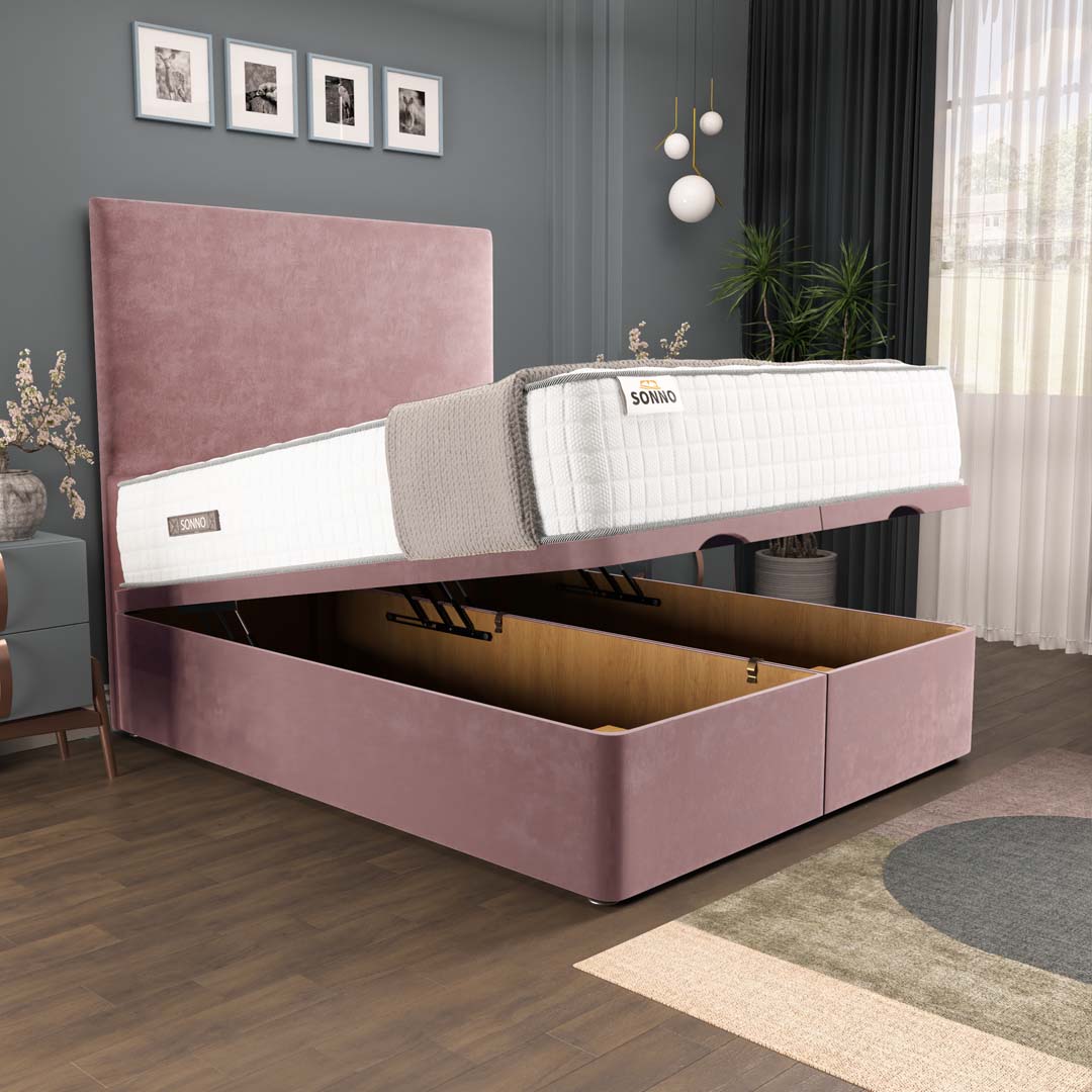 Dakar Ottoman Divan Bed - Pink Plush Velvet – Sonno