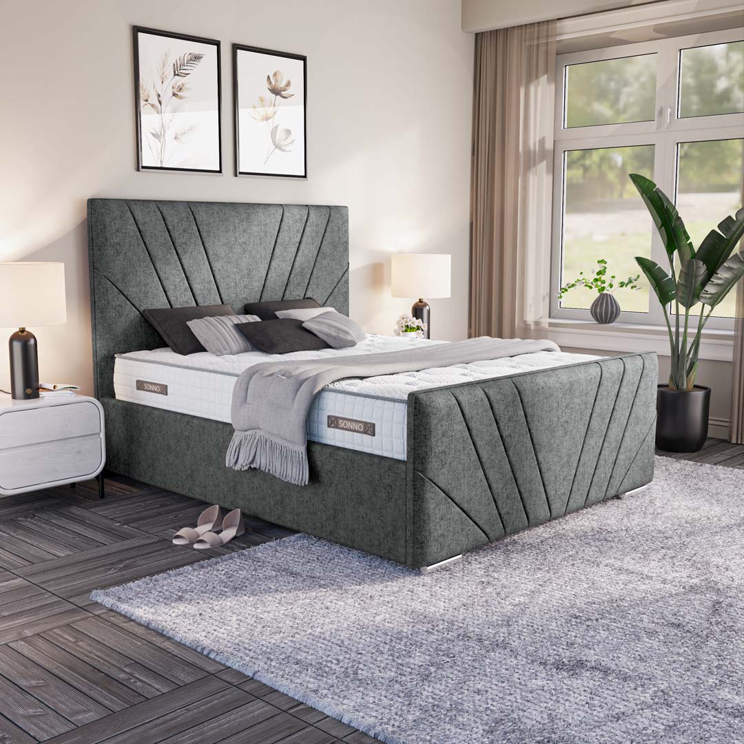 Fiji Sunrise Upholstered Bed - Charcoal Chenille – Sonno