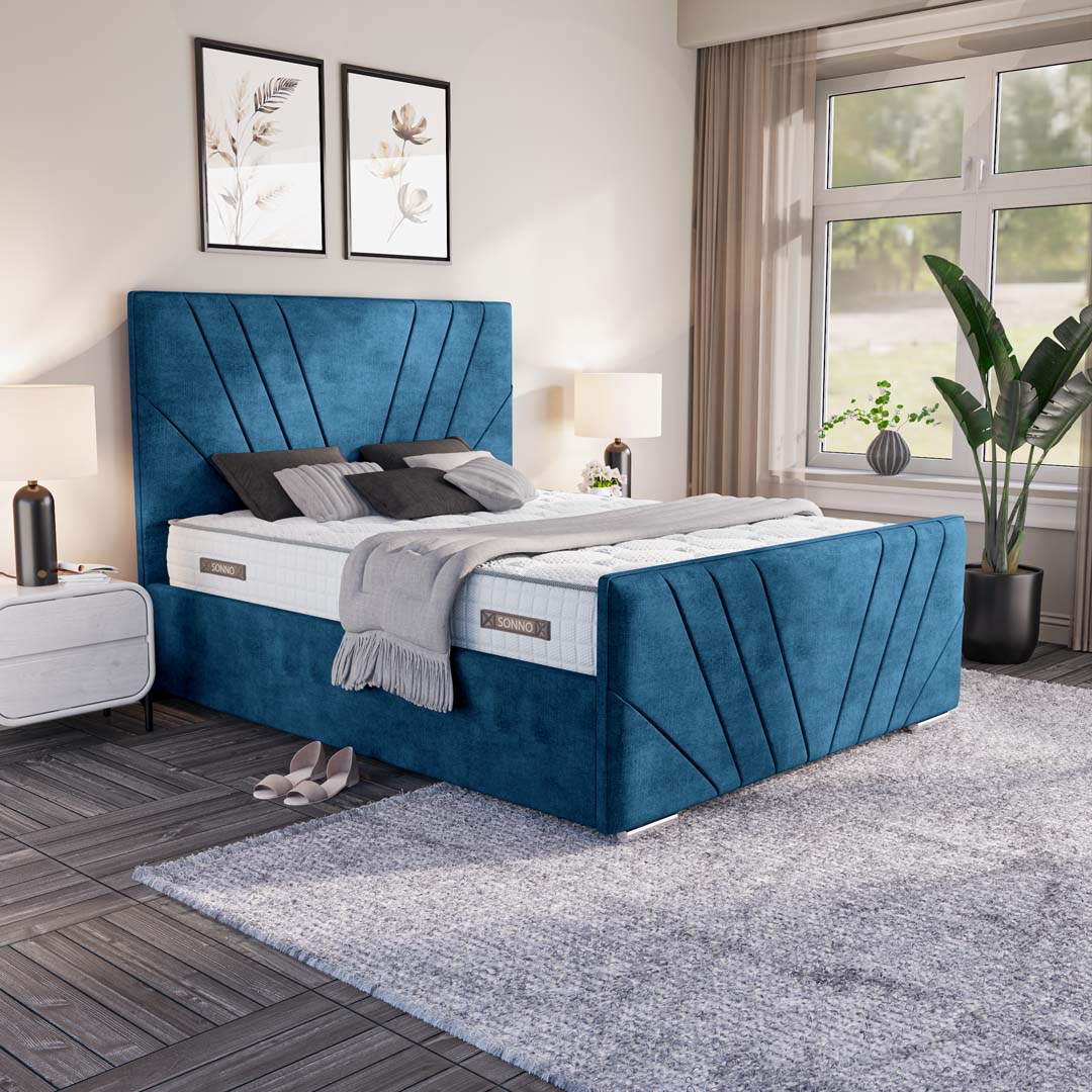 Fiji Sunrise Upholstered Bed - Blue Coniston – Sonno