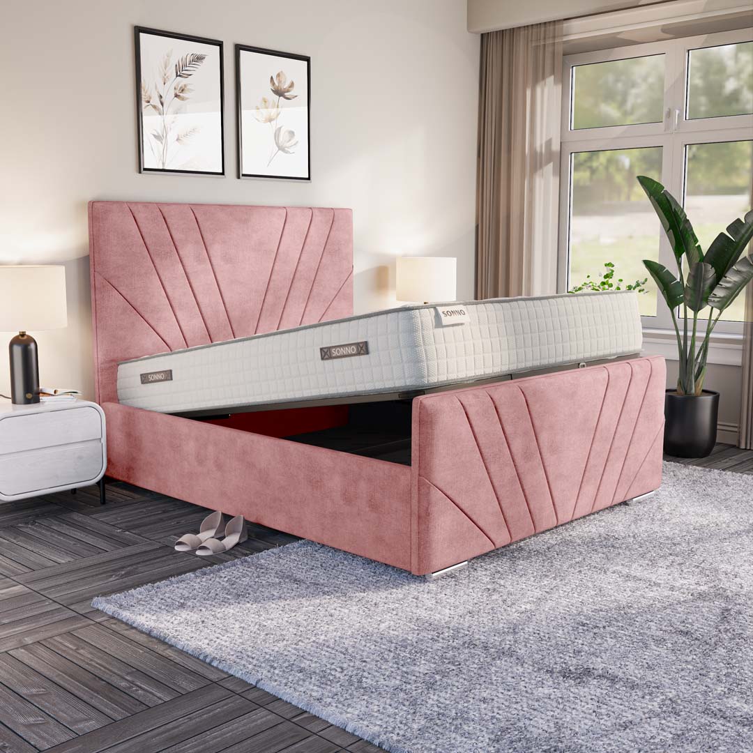 Fiji Sunrise Upholstered Ottoman Bed - Pink Coniston – Sonno