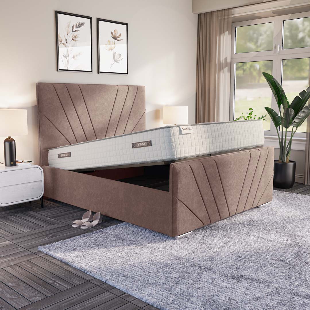 Fiji Sunrise Upholstered Ottoman Bed - Mauve Naples – Sonno