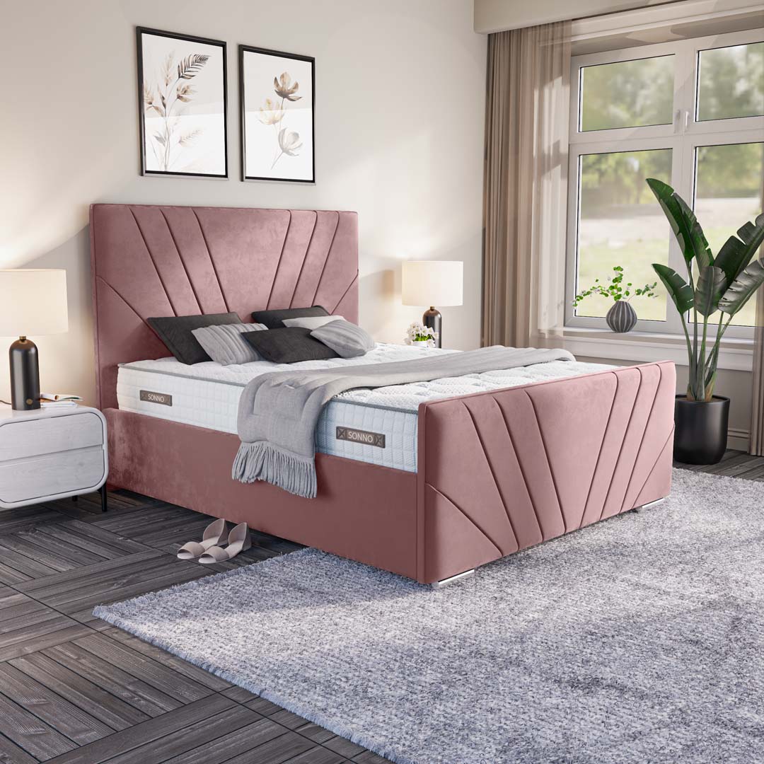 Fiji Sunrise Upholstered Bed - Pink Plush Velvet – Sonno