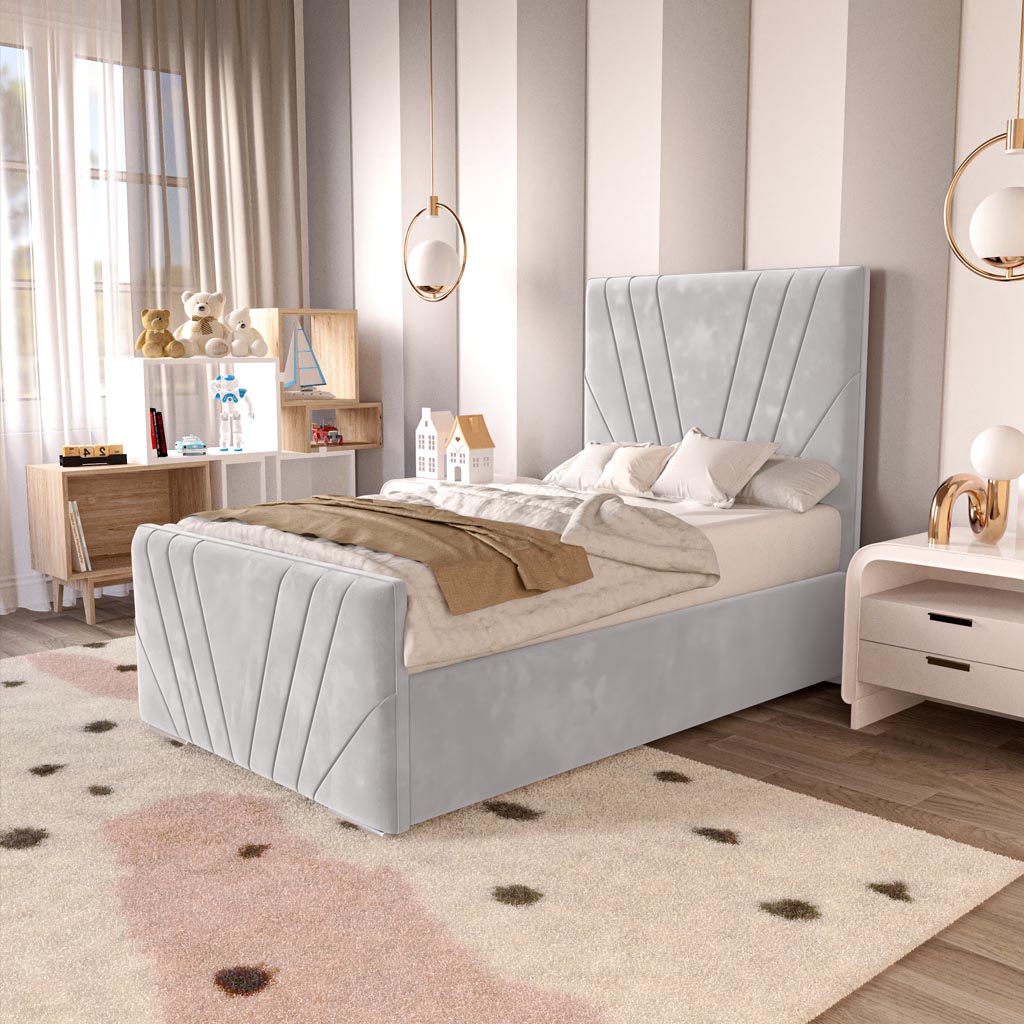 Fiji Kids Sunrise Upholstered Bed - Silver Plush Velvet – Sonno