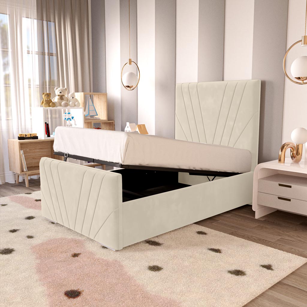 Fiji Kids Sunrise Upholstered Ottoman Bed - Cream Plush Velvet – Sonno