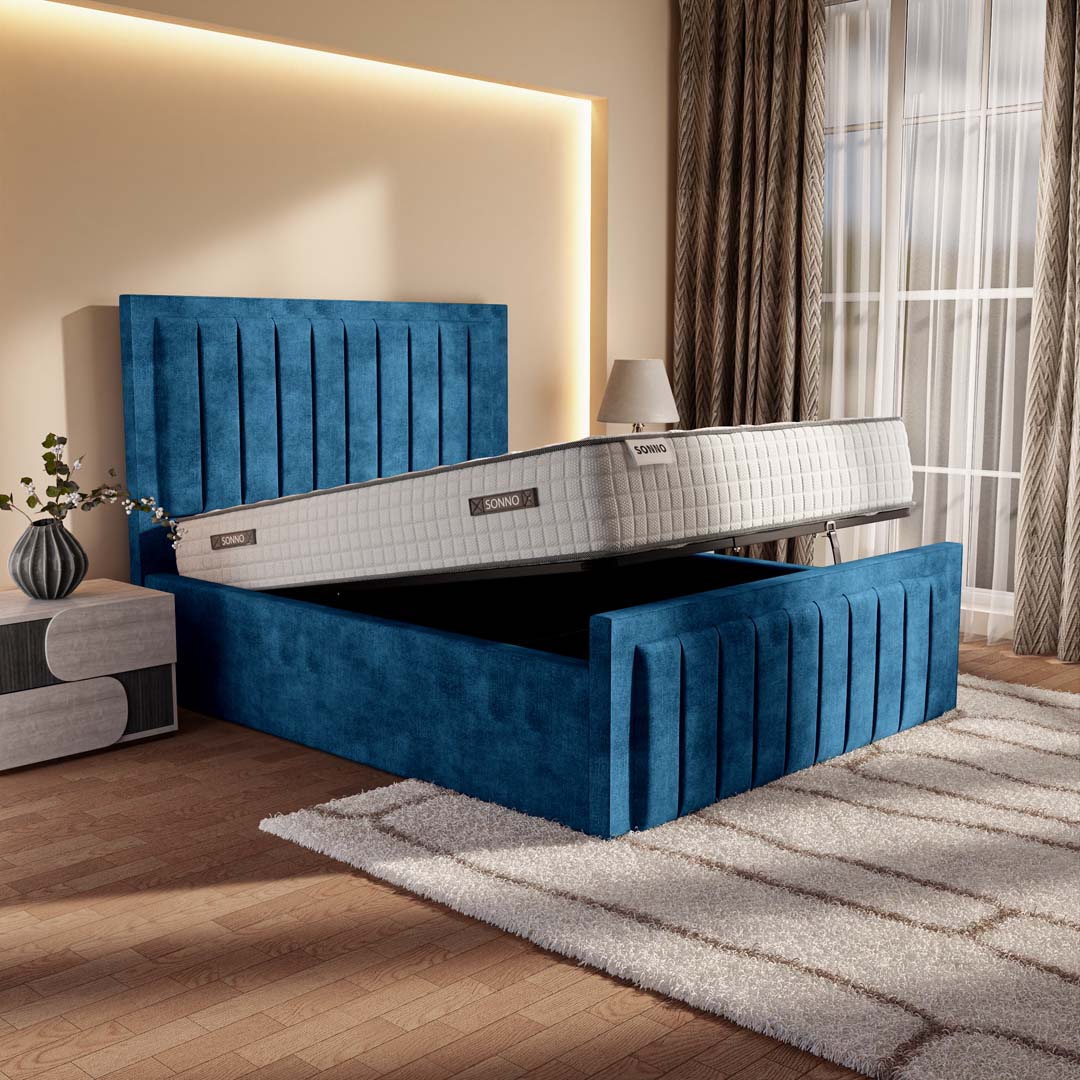 Hamilton Upholstered Ottoman Bed - Blue Coniston – Sonno