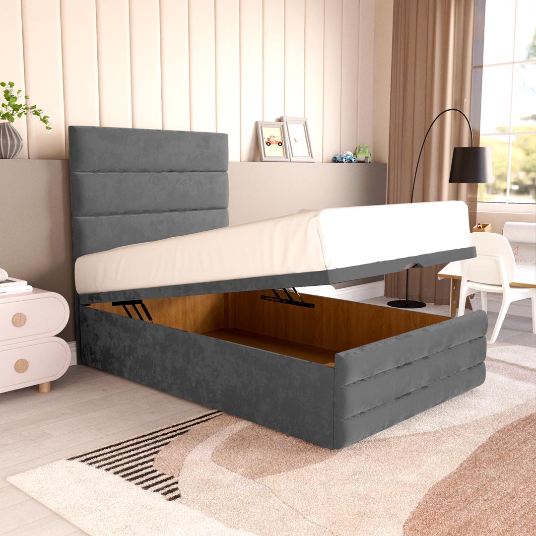 Havana Kids Ottoman Divan Bed - Steel Plush Velvet – Sonno