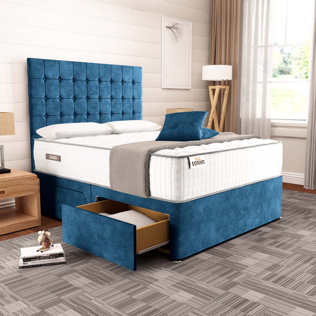 Kingston Divan Bed - Blue Coniston – Sonno