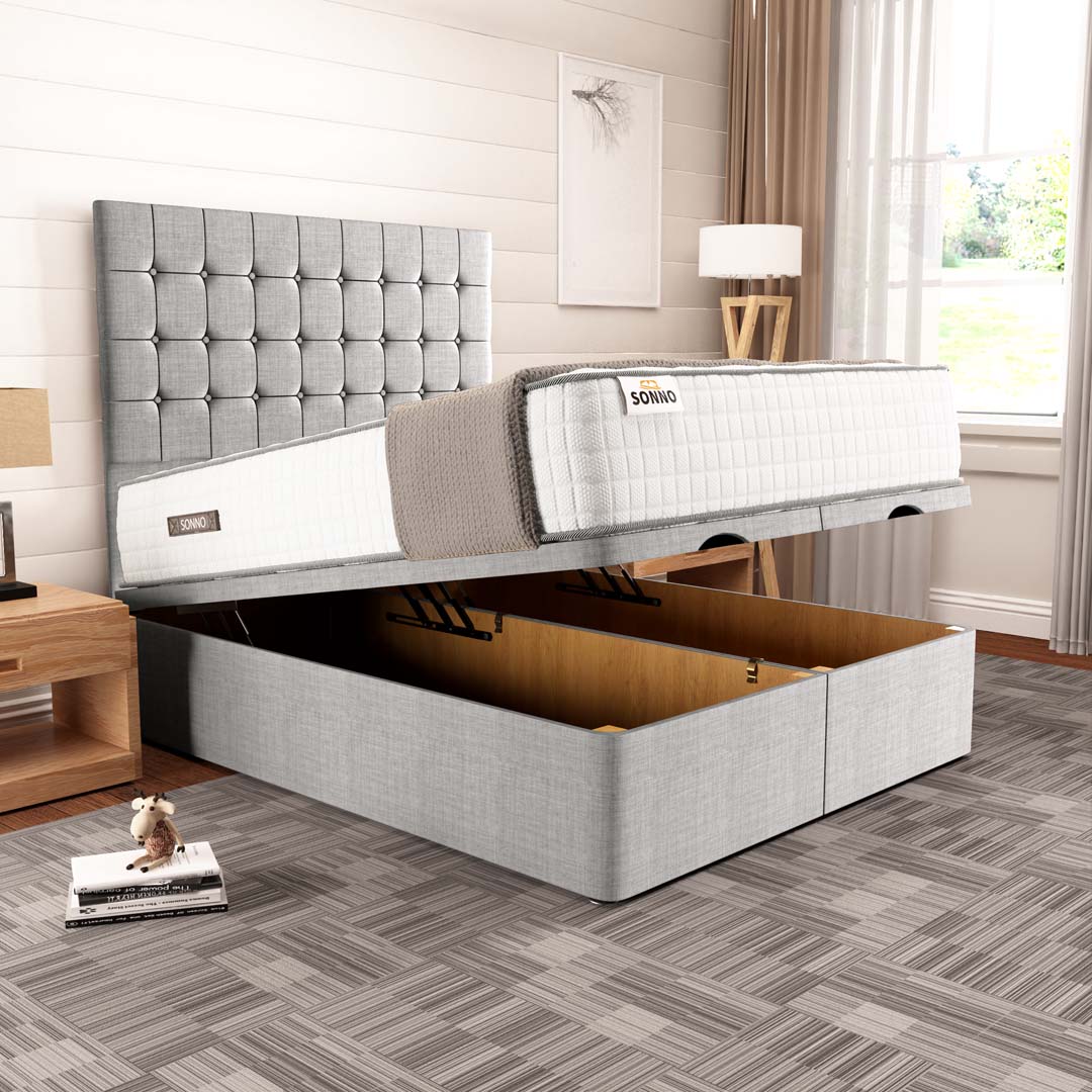 Kingston Ottoman Divan Bed - Silver Linoso – Sonno