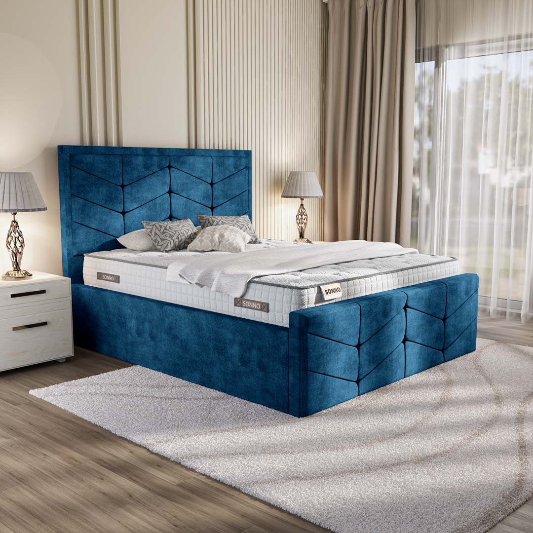 Lancaster Upholstered Bed - Blue Coniston – Sonno
