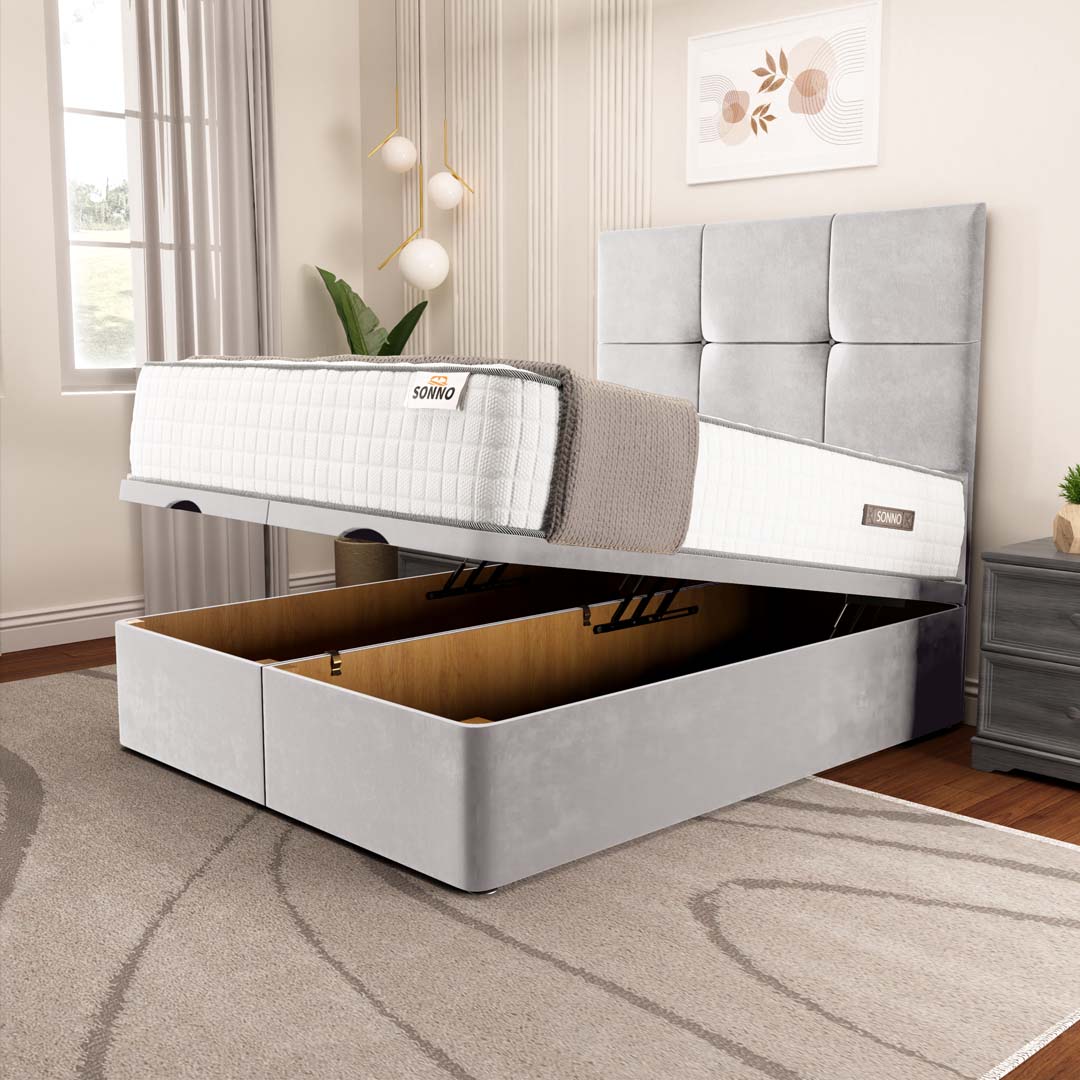 Lima Ottoman Divan Bed - Silver Plush Velvet – Sonno