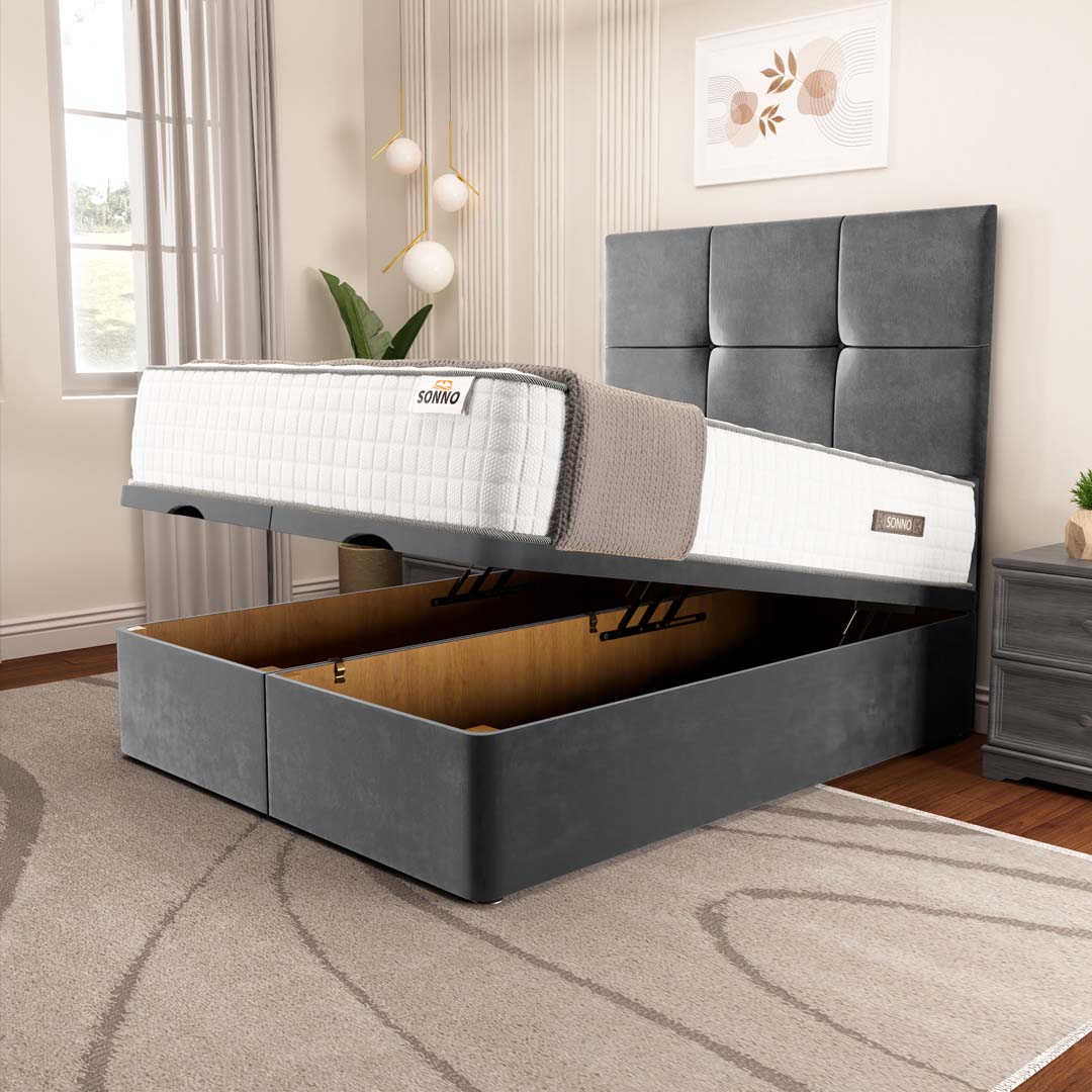 Lima Ottoman Divan Bed - Steel Plush Velvet – Sonno