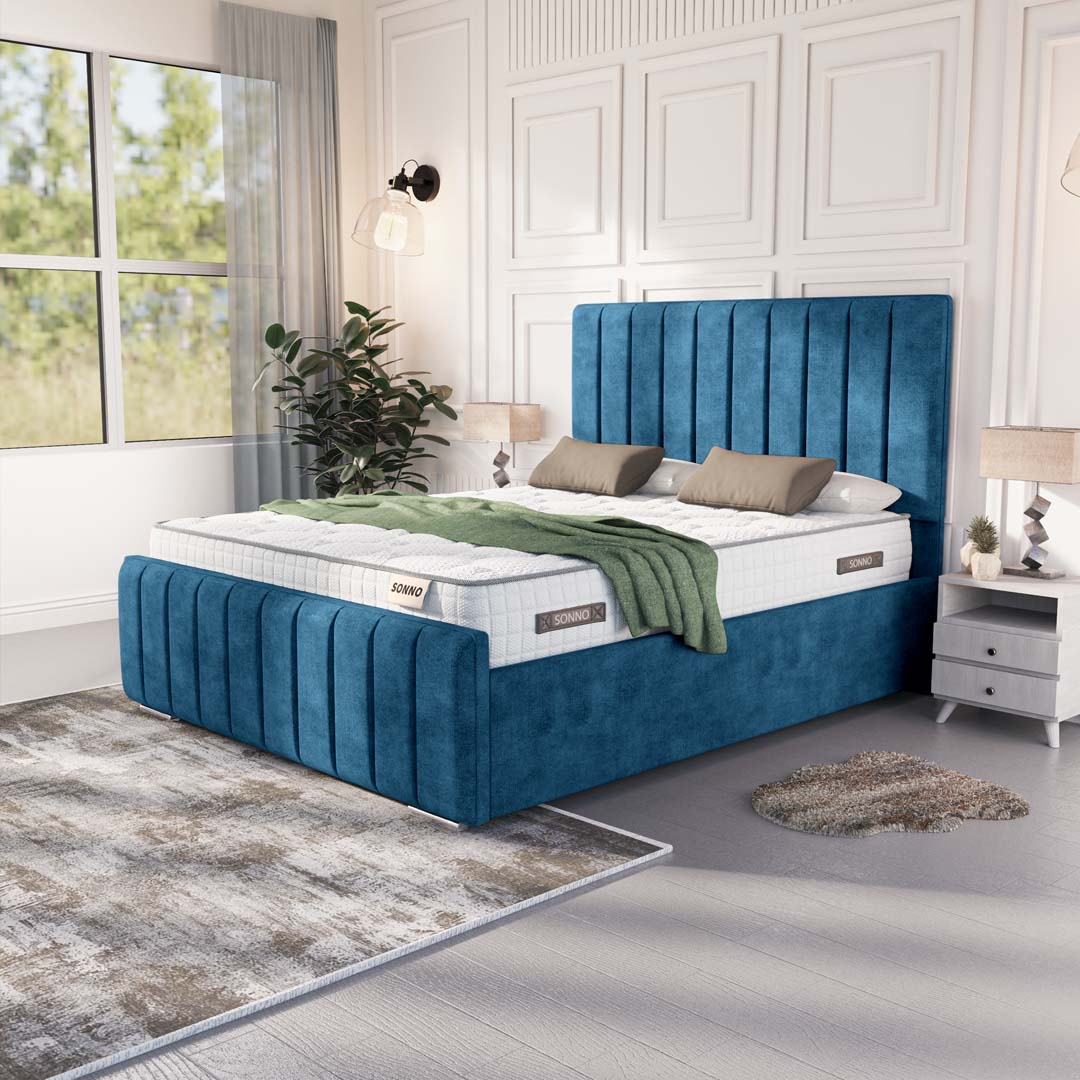 Lisbon Upholstered Bed - Blue Coniston – Sonno