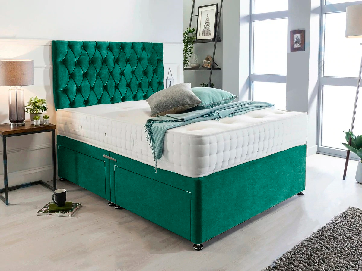 London Chesterfield Divan Bed - Emerald Coniston – Sonno
