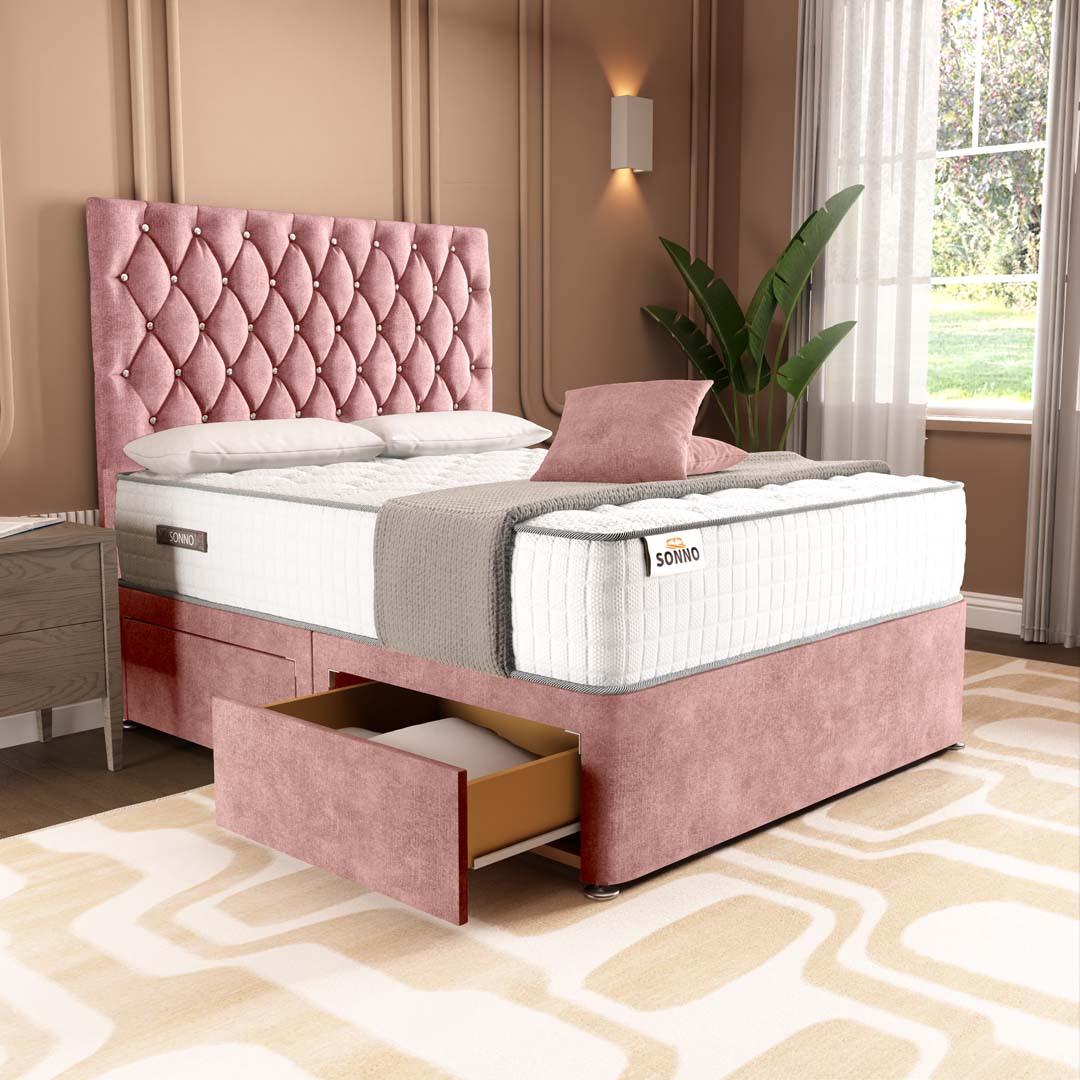 London Chesterfield Divan Bed - Pink Coniston – Sonno