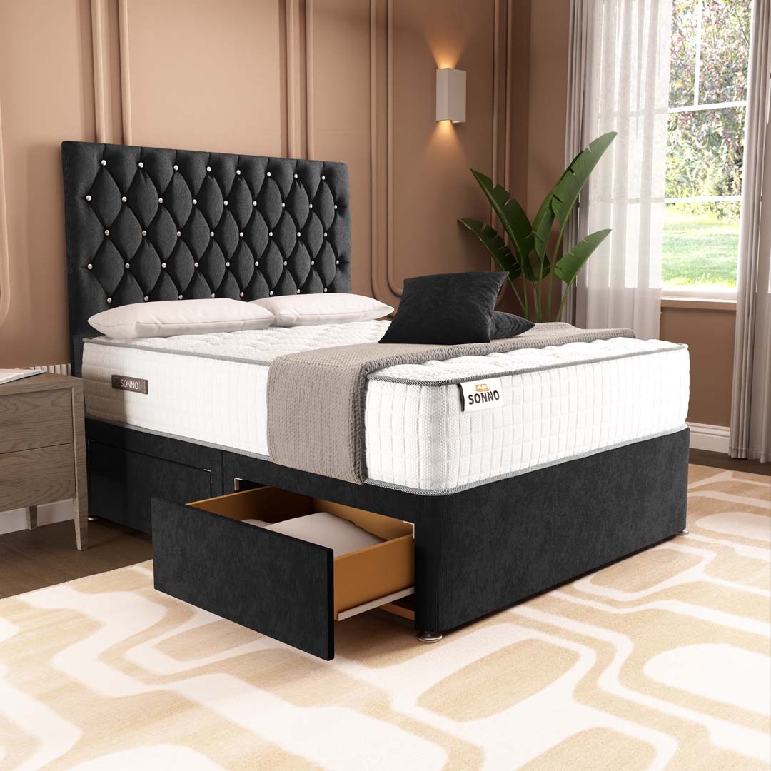 London Chesterfield Divan Bed - Black Naples – Sonno