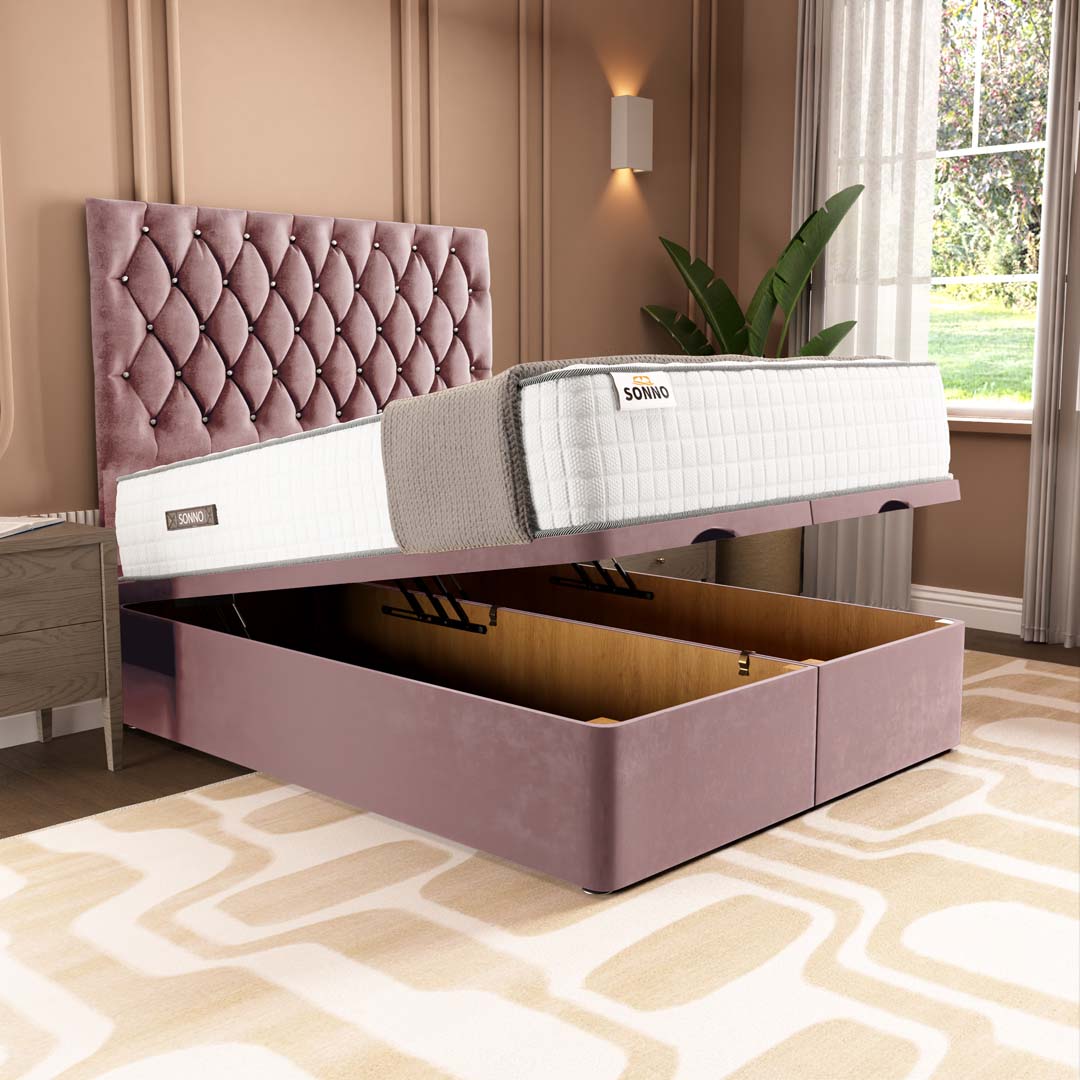 London Ottoman Divan Bed - Pink Plush Velvet – Sonno