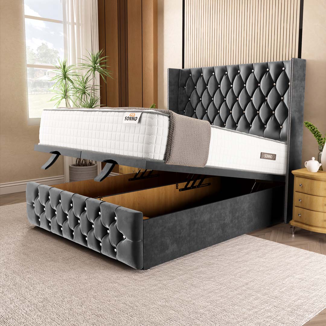 Luxor Ottoman Divan Bed - Steel Plush Velvet – Sonno