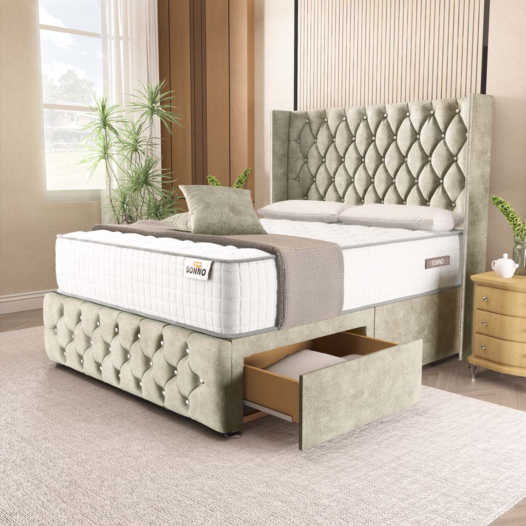 Luxor Wingback Divan Bed - Almond Coniston – Sonno