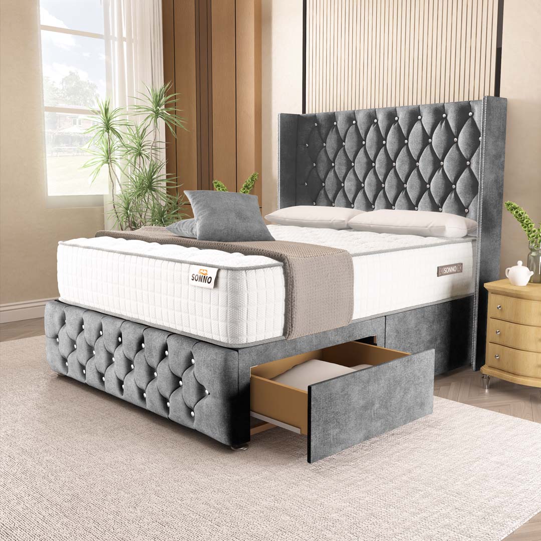 Luxor Wingback Divan Bed - Armour Coniston – Sonno