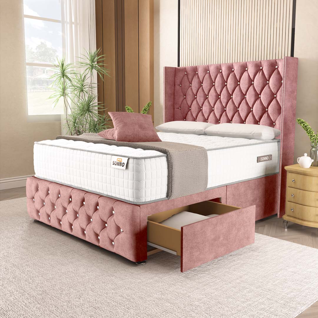 Luxor Wingback Divan Bed - Pink Coniston – Sonno