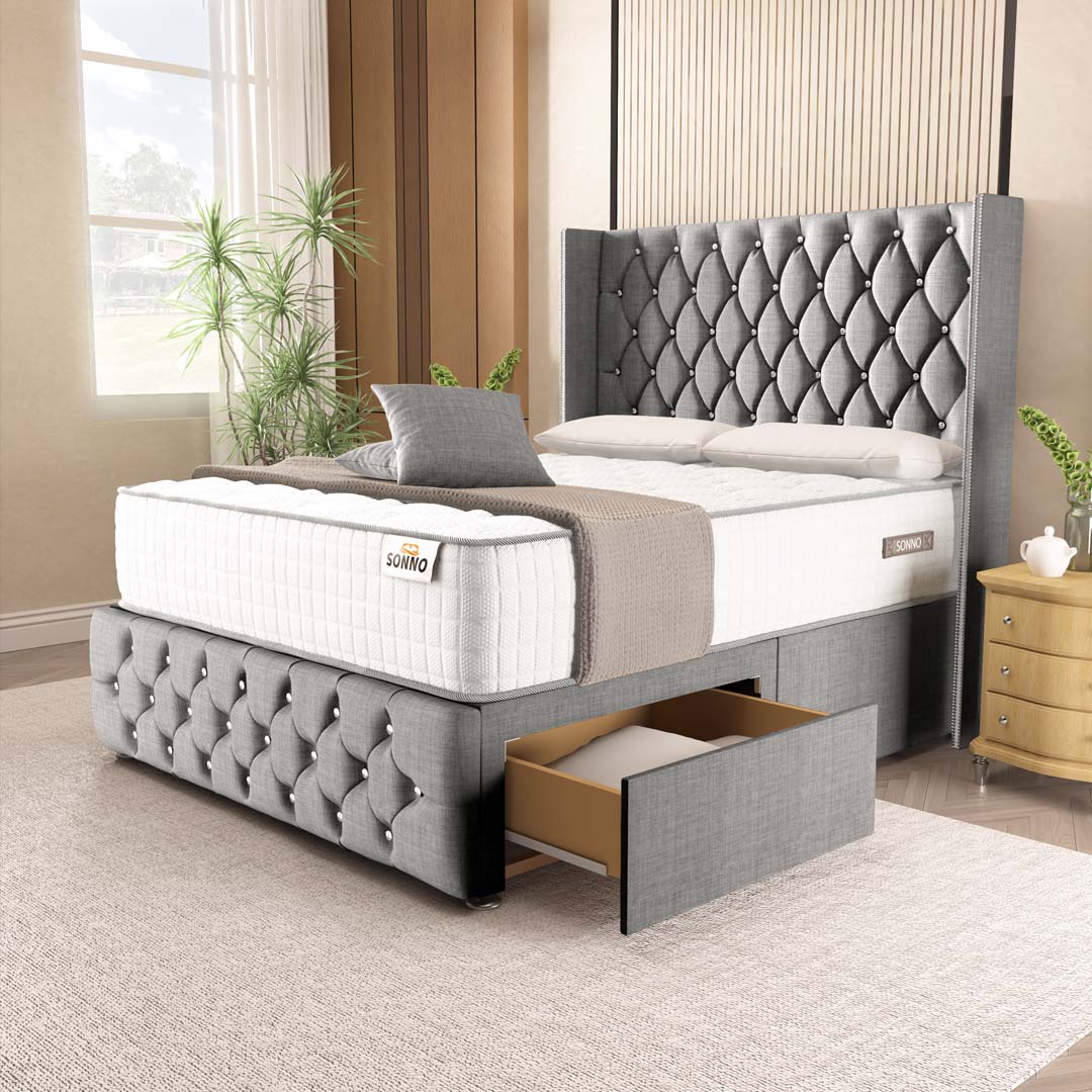 Luxor Wingback Divan Bed - Silver Linoso – Sonno