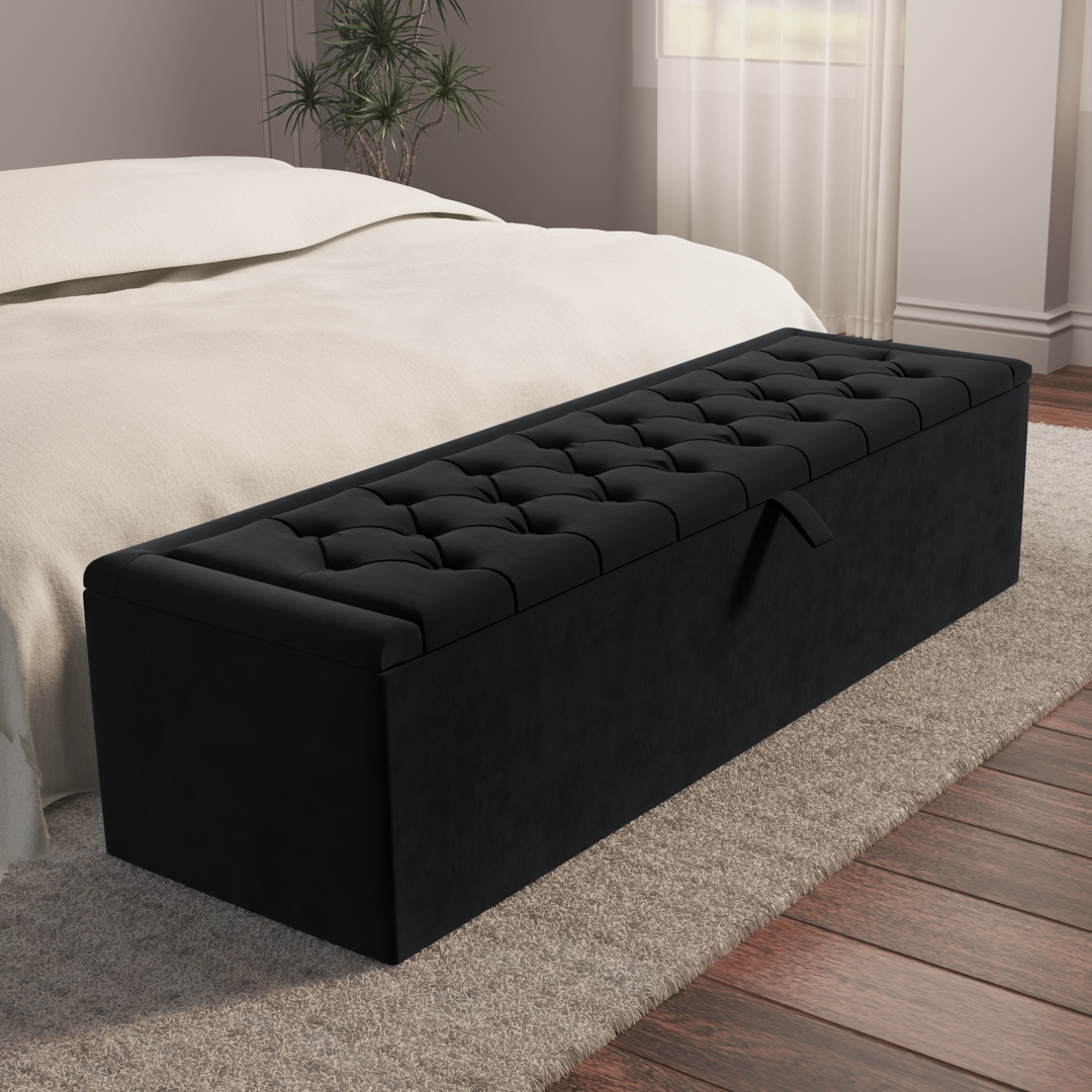 Madrid Ottoman Storage Box - Black Plush Velvet – Sonno