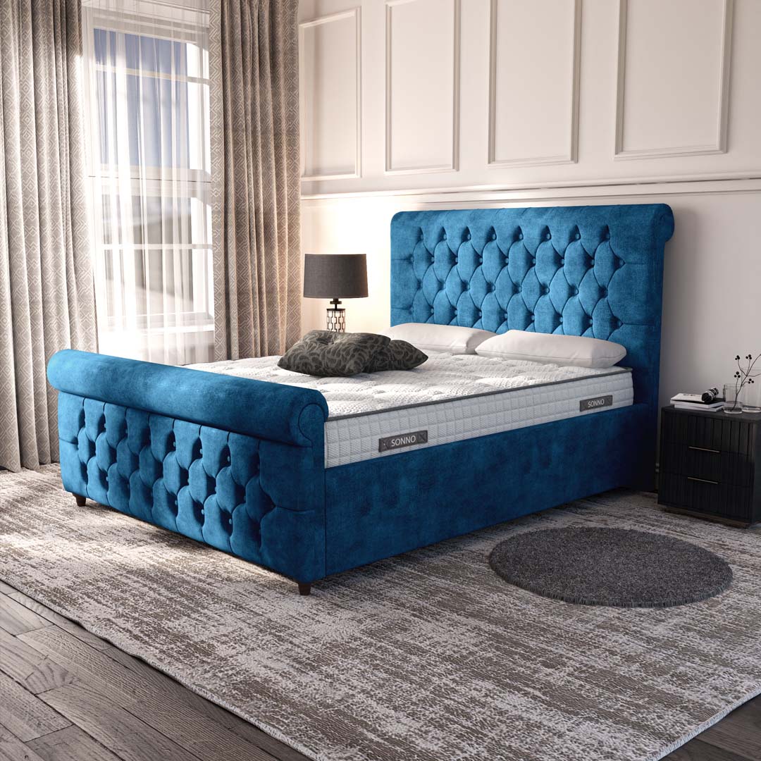 Melbourne Upholstered Bed - Blue Coniston – Sonno